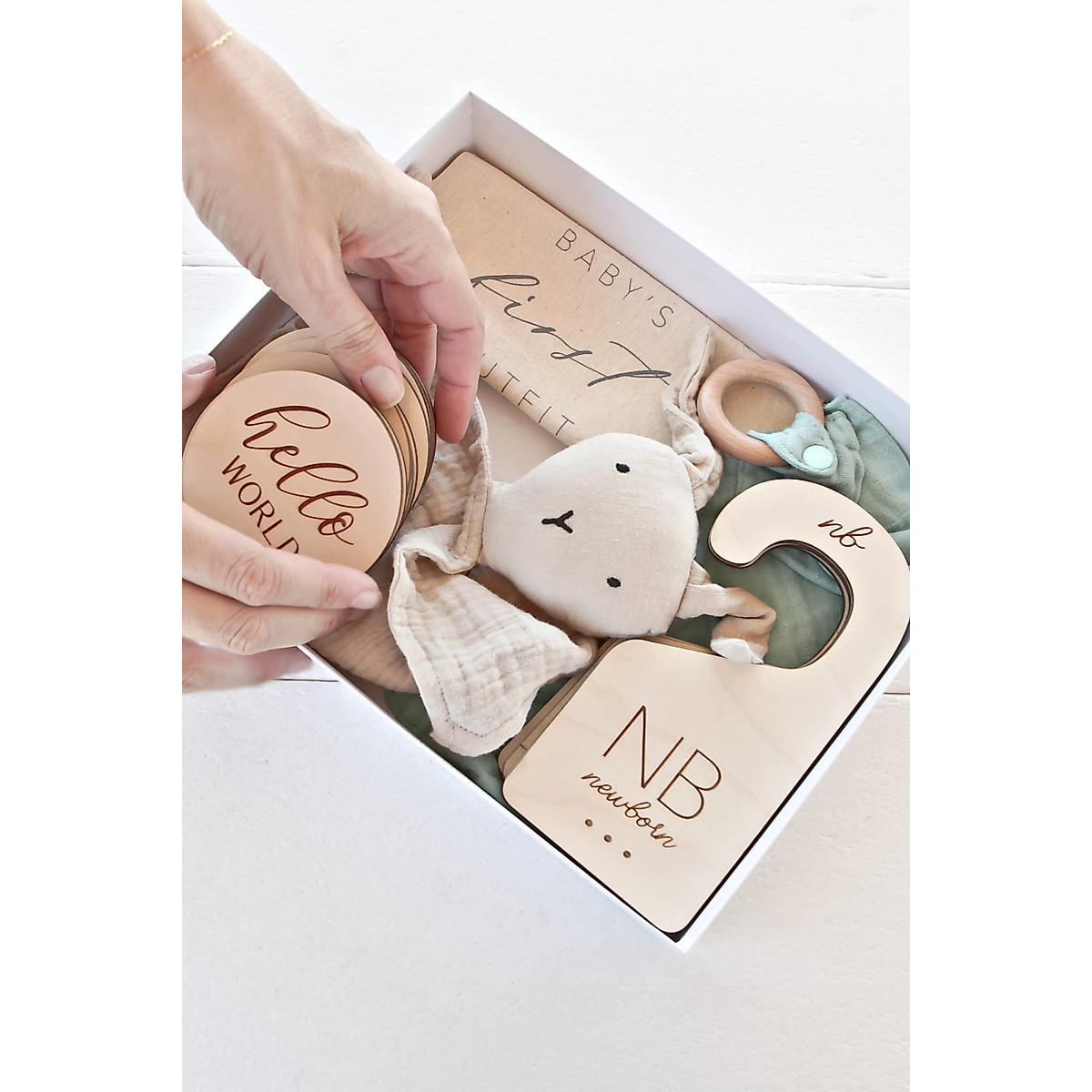 Baby Gift Box - Baby Gift Set Including Milestones Set, Baby Closet Dividers, Bunny, Teether+Blankie and Outfit Keepsake (Ultimate 5-Pack Gift Set)…