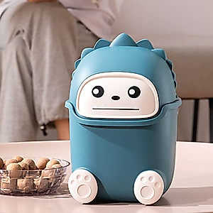 Mini Trash Can, Cute Cartoon Mini Wastebasket Trash Can with Swing Lid Reusable Plastic Small Wastebasket Tiny Desktop Waste Garbage Bin(Navy Blue)