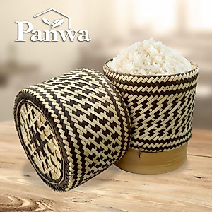 PANWA Sticky Rice Cooking Set Bamboo Steamer Basket with 24’’ Cheesecloth, Wicker lid, and Kratip Chocolate Toned