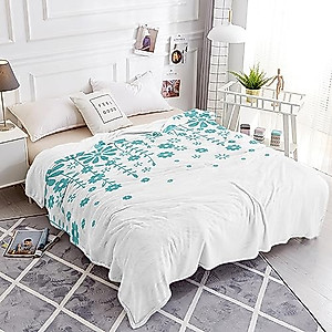 Throw Blanket- Teal Petal Flower Vine Soft Warm Plush Fleece Bed Throw,50x60In Flannel Blankets Abstract Plant Bedding Throws for Women/Men Bedroom Living Room Office Decor Simple Pastoral Floral