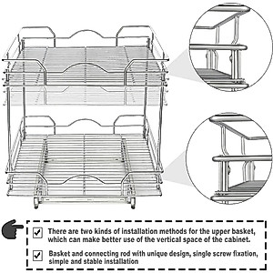 OCG 2 Tier Slide Out Cabinet Organizer 11" W x 21" D, Heavy Duty Pull Out Cabinet Shelves, Sliding Drawer for Cabinet , Chrome Plated