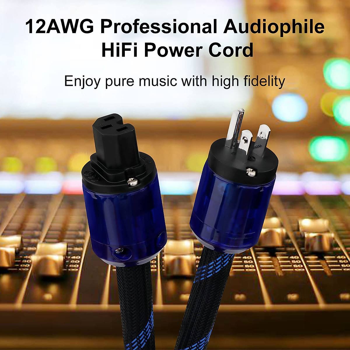 Monosaudio 12AWG Audiophile Power Cord HiFi Power Cable 125V 15A with Rhodium Plated Plug Braided Sleeve Audio Power Cable for Power Filters/Turntables/Amplifiers/CD&DAC Player(6.6FT/2M)