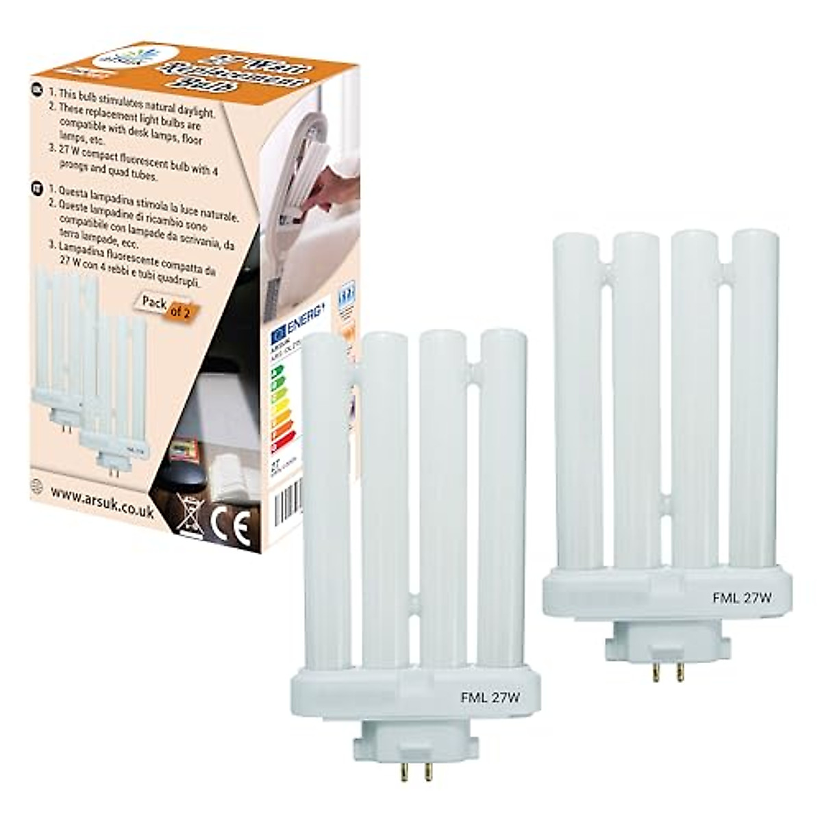 ARSUK 27w Replacement Bulb 4 Pin GX10Q-4 (6500k) Daylight Bulbs Energy Saving Reading Study Desk Office Lamps Lights