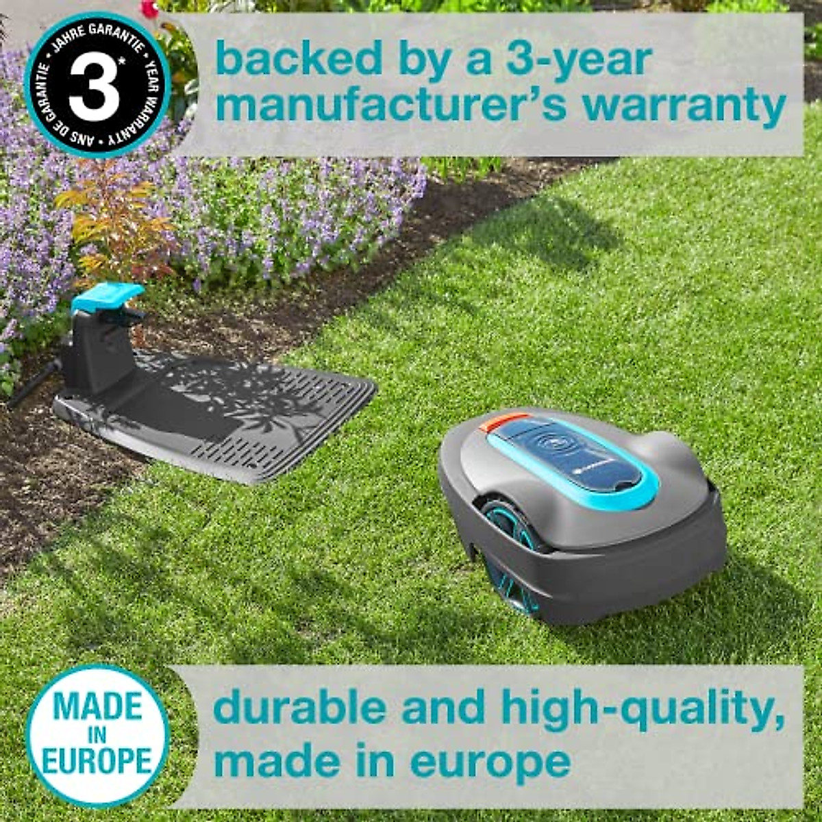 GARDENA 15001-41 SILENO City - Automatic Robotic Lawn Mower, with Bluetooth app and Boundary Wire, one of The quietest in its Class, for lawns up to 2700 Sq Ft, Made in Europe, Grey
