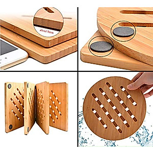 Bamboo Trivet Kitchen Bamboo Hot Pads Trivet Natural Bamboo Trivet Mat Set for Hot Dishes/Pot/Bowl/Teapot/Hot Pot Holders 2 square 2 roundness 1 storage rack