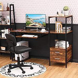 Tangkula Computer Desk with Storage Drawers & Shelves, 55.5 Inch Industrial Home Office Desk with Keyboard Tray & CPU Stand, Study Writing Desk, Laptop Workstation PC Desk for Small Space