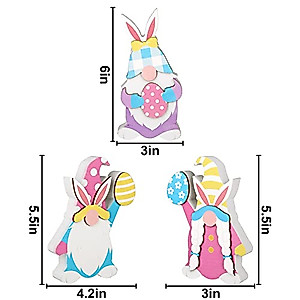 Treory Easter Decorations for The Home, 3 pcs Easter Bunny Shape Gnome Freestanding Wooden Table Centerpiece Signs Easter Gnomes for Tabletop Home Tiered Tray Decor Farmhouse for Easter Gifts