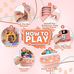 deAO Kids Claw Machine with Music, Mini Vending Machine with 20 Plush Toys,10 Gashapons,Mini Claw Machine Crane Game Toys Candy Machine for 3+ Kids Girls Boys