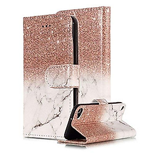 for iPod Touch 7th/6th/5th Generation Marble Wallet Case,Areall Colorful Hybrid Flip Folio Kickstand Shockproof Full Protective Phone Cover for iPod Touch 5/6/7,Rose Gold White