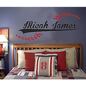 Custom Name Added to Baseball Vinyl Wall Decal Baseball Theme Personalized Removable Sticker Perfect for Above Bed Sports Room