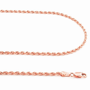 Nuragold 10k Rose Gold 2.5mm Rope Chain Diamond Cut Pendant Necklace, Womens Mens Jewelry 16" 18" 20" 22" 24" 26" 28" 30"