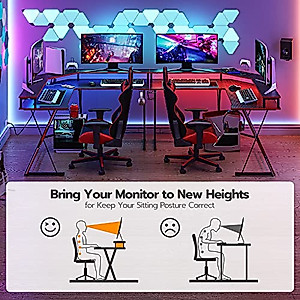 HOOBRO L Shaped Gaming Desk with LED Music Rhythm Lights and Charging Station, Computer Corner Desk with Cup Holder, Headset Hooks, Home Office Desk with Large Monitor Stand, Black BB130UDDN01
