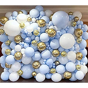 DUBEDAT Blue White Gold Balloon Garland Arch Kit Metallic Chrome God Ballons with Macaroon Blue White Latex Balloons for Birthday Wedding Bridal Shower Party Baby Shower Decoration