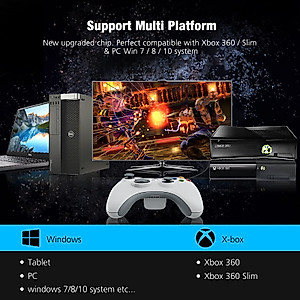 YCCSKY Wireless Controller for Xbox 360, 2.4GHz Enhanced Dual Vibration Game Controller with Receiver Remote Gamepad Joypad Joystick for Xbox 360 Slim PS3 and PC Windows 7/8/10 (White)