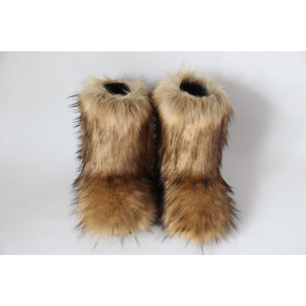 Gegefur Women's Faux fur Boot Furry Fluffy Short Snow Boot Mid-Calf Boots Warm Comfortable Outdoor Flat Shoes (Faux Raccoon, numeric_9)