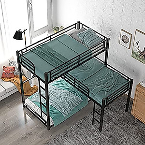 STP-Y Metal Bunk Bed with Desk, Twin Over Twin Over Full Bunk Beds, L-Shaped Metal Triple Twin Over Full Bunk Bed Teens Adult, Black with Desk (Color : Black)