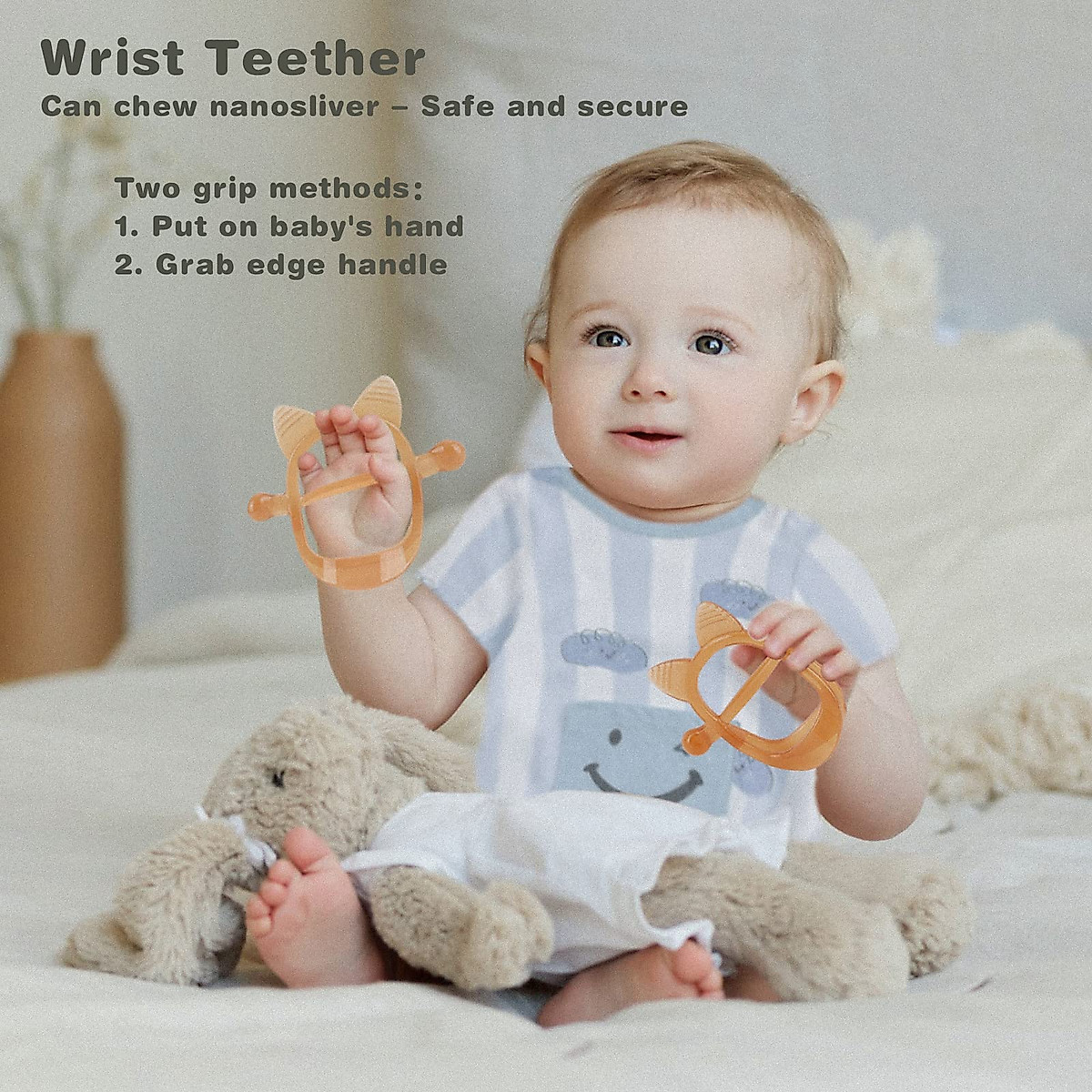 Teething Toys (2 Pack) - Baby Teether to Relieve Teething Pain and Massage Gums - Wrist Teether Anti Drop - Toddler Teething Toys for Molars - Easy to Clean