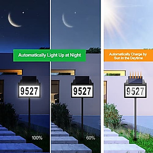 Modern Solar Address Sign, House Numbers for Outside Rechargeable LED Illuminated Lighted Address Signs with Waterproof Cover Mailbox Numbers Plaque 3 color temperature for Street Yard Garden Driveway