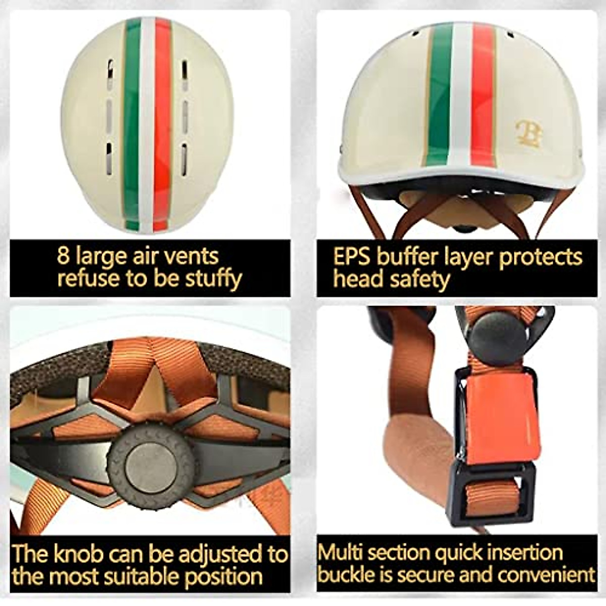 Cute Style Motorcycle Open Face Helmet with Visor, Vespa Youth DOT/ECE Certified Sunscreen Retro Half Helmet Summer Cruiser Jet Pilot Scooter Moped Motor Helmet for Men Women (E,Medium)