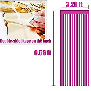 Boopati 3.2x6.5 ft Pink & Rose Red Metallic Tinsel Foil Fringe Curtains for Barbie Theme Party Girl Birthday Baby Shower Photo Backdrop Decorate,4 Packs