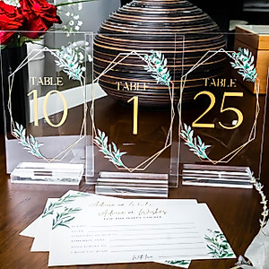 1 Set 1-25 of Elegant Clear Table Numbers, Wedding Table Numbers with A Gift Of 25 Advice and Wishes Cards for the New Mr and Mrs, Wedding Signs, Acrylic Table Numbers for Wedding, Geometric Design