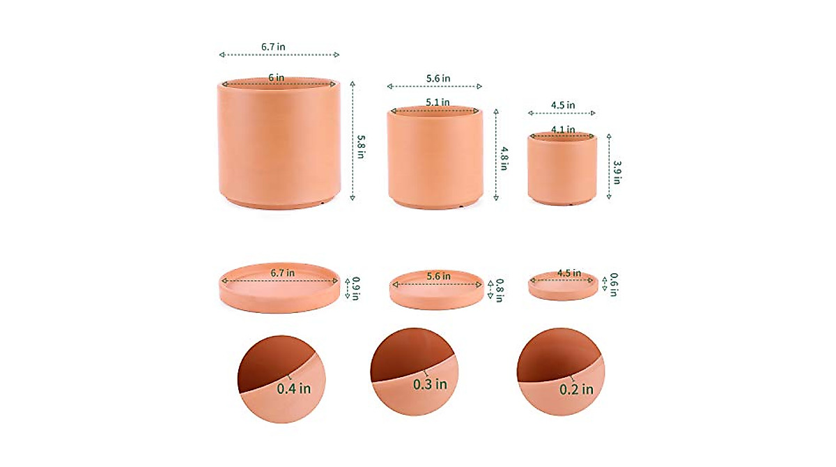 POTEY Terracotta Planter with Drainage Hole and Saucer - 6 Inch 5 Inch ...