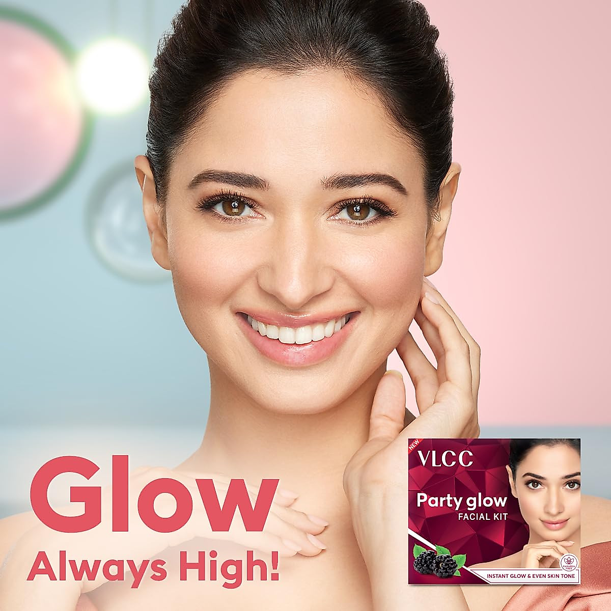 VLCC Party Glow Facial Kit - Single Use | Salon Like Facial at Home in Just 6-Steps | Includes Cleanser, Scrub, Cream, Face Pack & Moisturizing Gels | 2.12 Oz/60g