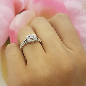 Dazzlingrock Collection 0.50 Carat (Cttw) Princess & Round Diamond Split Shank Halo Engagement Ring for Women in 14K Solid White Gold, Size 8