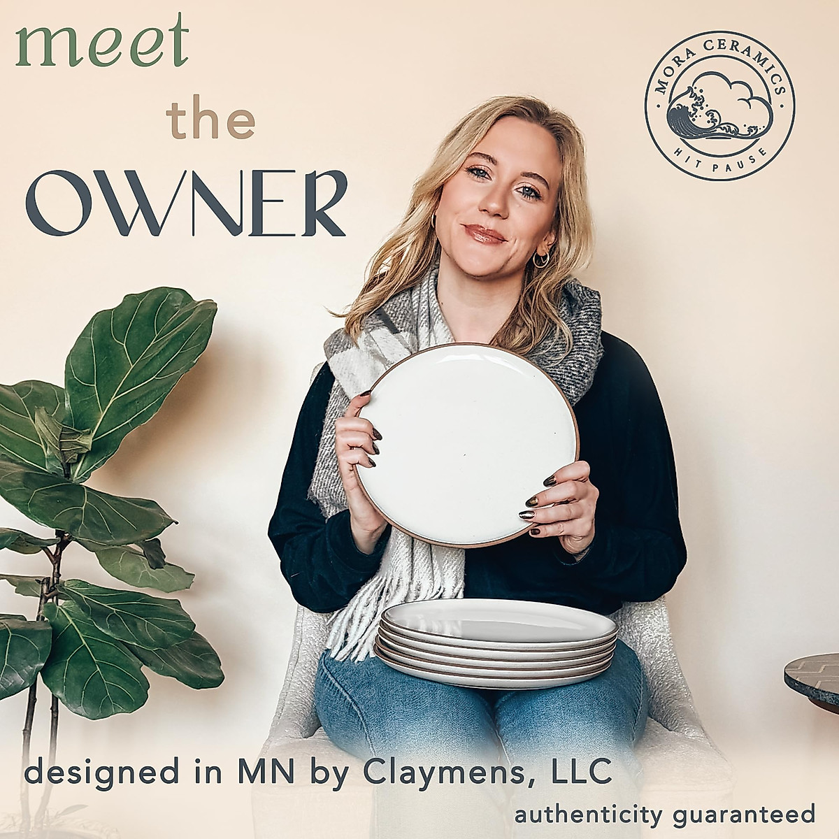 Mora Ceramic Dinner Plates Set of 6, 10 inch Dish Set - Microwave, Oven, and Dishwasher Safe, Scratch Resistant, Modern Rustic Dinnerware- Kitchen Porcelain Serving Dishes - Assorted Colors