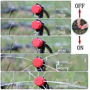 Kalolary 200Pcs Adjustable Drip Irrigation Emitters, 1/4Inch Adjustable Micro Drip Irrigation System Watering Sprinklers Anti-Clogging Emitter Dripper Red Garden Supplies