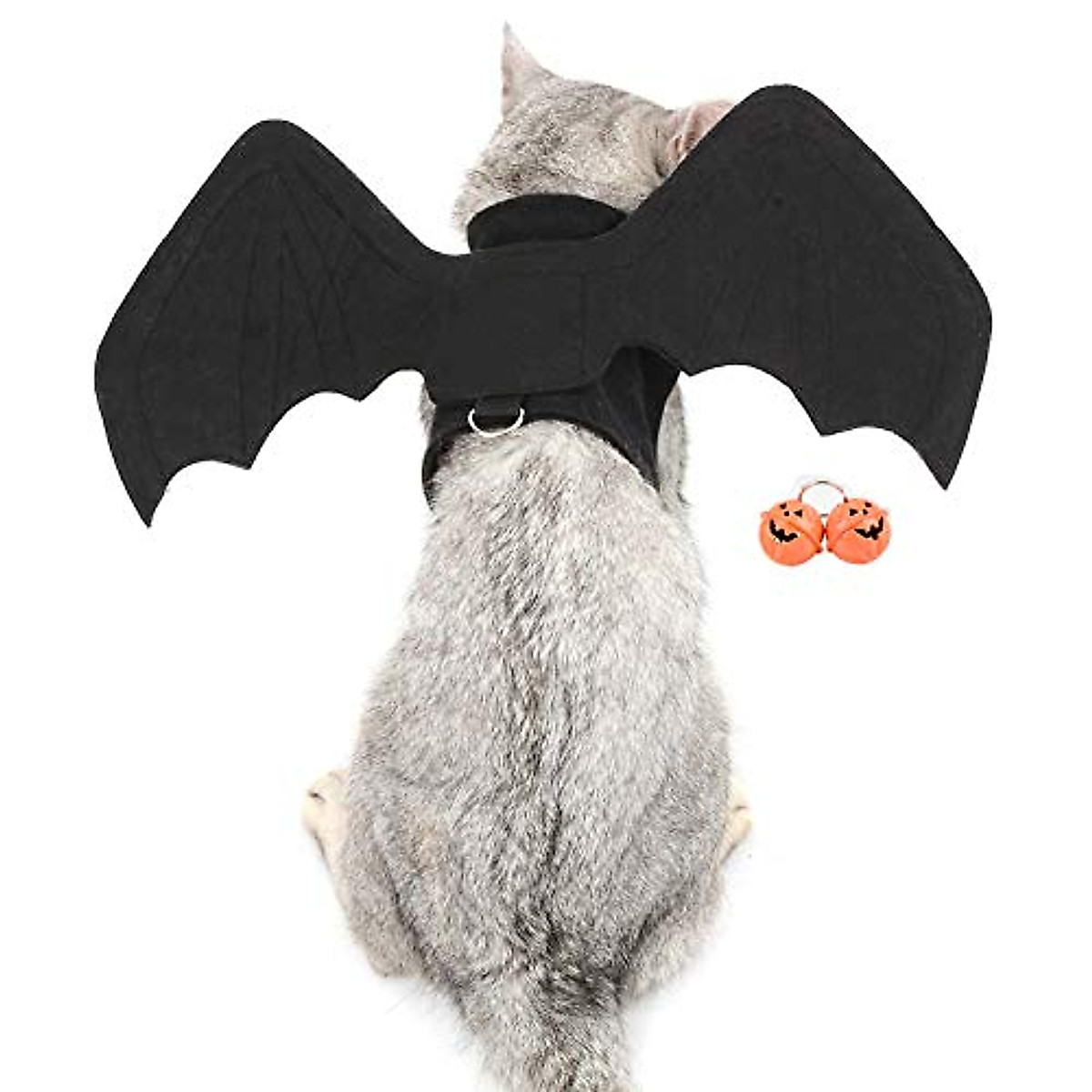 Ranphy Halloween Costumes for Small Dogs Cat Bat Harness with D Ring Puppy Bat Wings Cosplay Costume Clothes with Two Bells Pet Dress Up Accessories for Party S