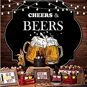 Retro Rustic Wooden Board Photography Backdrop Cheers and Beers Mug Photo Background 30th 40th 50th Birthday Party Decorations Photo Booths Studio Props Vinyl 5x3ft Banner Supplies