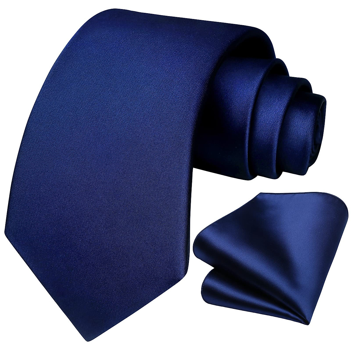 Mens Solid Navy Blue Tie Classic 3.4" width Necktie and Pocket Square Set with Gift Box by HISDERN,Navy Blue,One Size