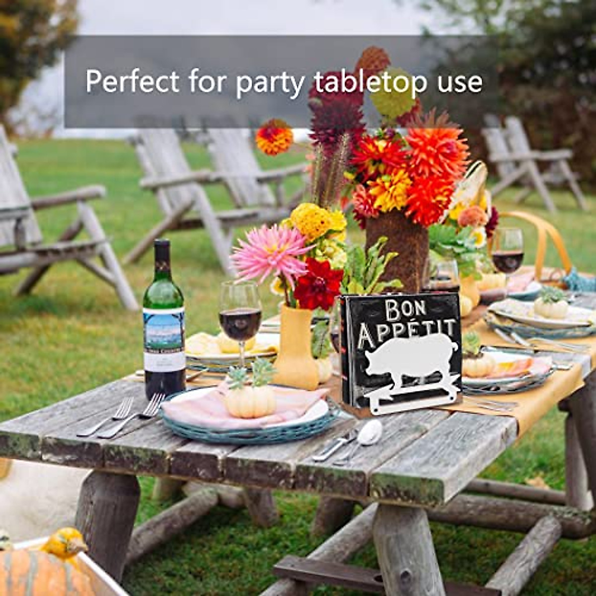 Funly mee Farmhouse Wooden and Metal Pig Design Napkin Holder,Freestanding or Wall-mounted Tissue Dispenser