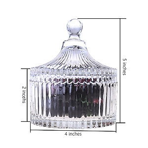 Beautyflier 5” Crystal Castle Candy Dish Stripe Snack Bowl Jar Fruit Container Jewelry Storage Case with Ball Handle Banquet Household Desktop Display Centerpiece