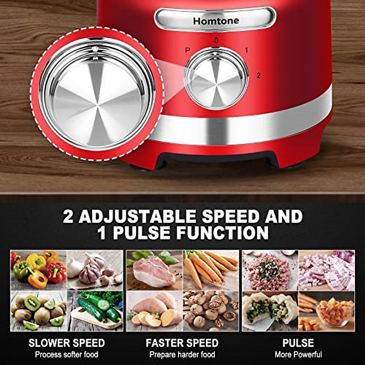 Homtone Professional Food Processors Food Chopper, 600W with 16 Cup Processor Bowl, 4 Blades, Food Chute and Pusher for Shredding, Pureeing Vegetables, Meat, Grains, Nuts