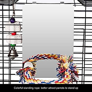 Tylu 6.6 Inch Bird Mirror for Cage Accessories with Rope Perch, Bird Swing Toys Perches for Conures Parakeet Parrot Cockatoo Cockatiel Lovebirds Finch Canaries