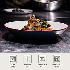 Made In Cookware - Set of 4 - Entrée Bowls - White With Red Rim - Porcelain - Crafted in England