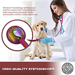 VITALWISE Heart Shaped Rainbow and Vibrant Pink 28 Inch Cardiology Stethoscope with Personalizable Spare Parts and Pink Case, Great for a Nurse, EMT, Vet, Doctor