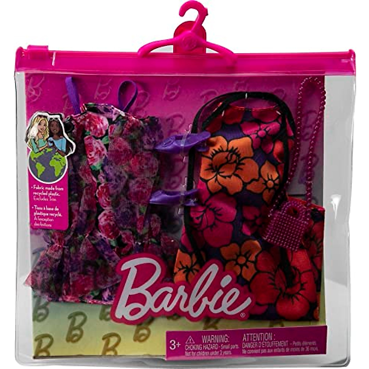 Barbie Clothes, Fashion and Accessory 2-Pack Dolls, 2 Dressy Floral-Themed Outfits with Styling Pieces for Complete Looks