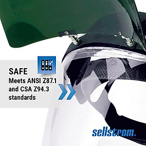 Sellstrom DP4 Face Shield - Lightweight Mask with High Impact Crown & Ratchet Headgear for Work, Grinding, Plasma/Flame Cutting - ANSI Z87.1 - Clear Anti Fog Polycarbonate Window -UV/IR Flip Up Visor