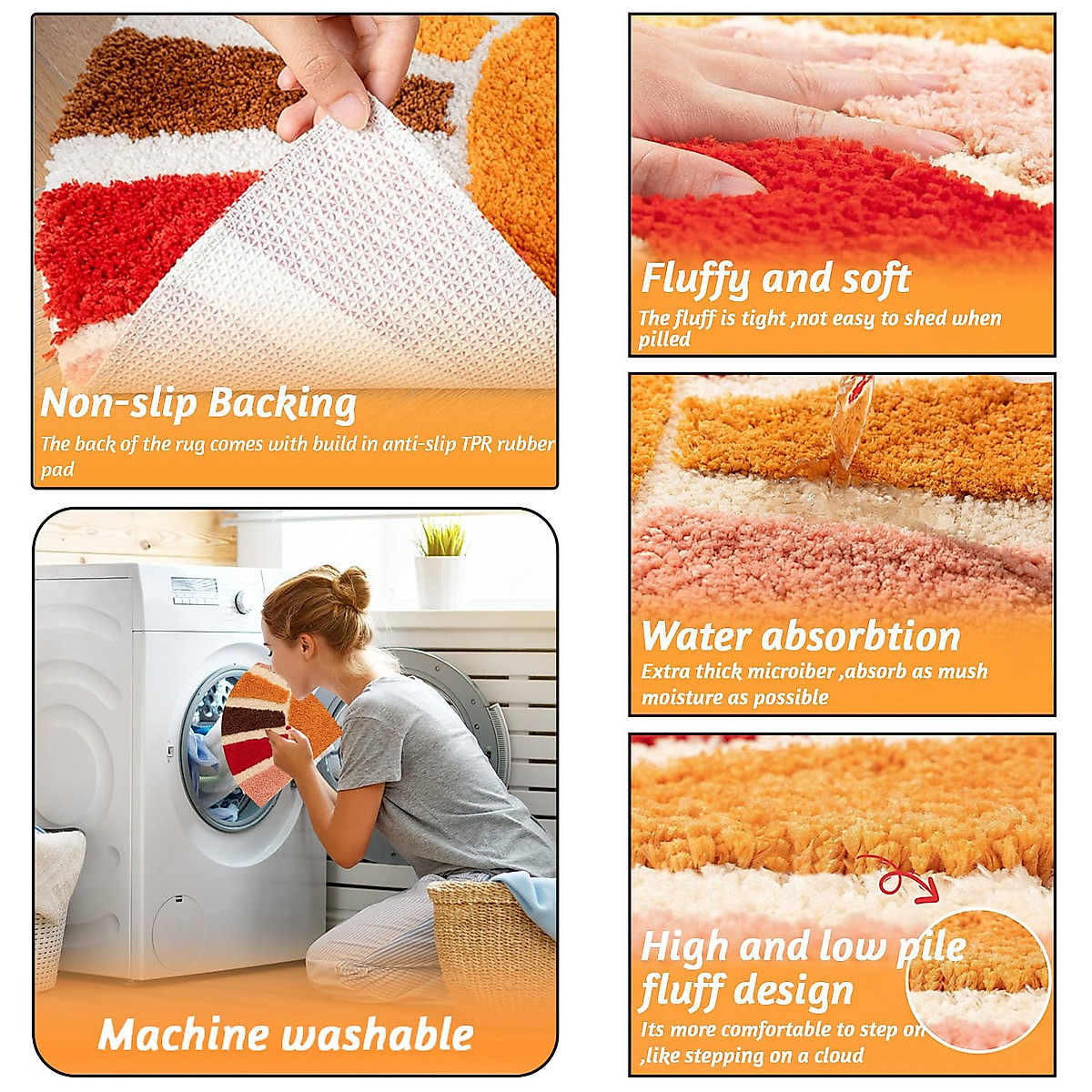 Sun Bath Mat,Boho Bath Mat,Half Circle Bath Mat,Half Circle Rug,Rainbow Bath Mat,Sun Rug,sun bathroom rug,Rainbow Door Mat 30x16 Inch, Non Slip Floor Mat for Home Bathroom Kitchen Entrance