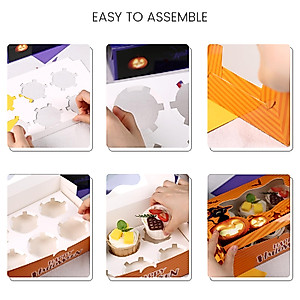 JOHOUSE 6 Count Halloween Cupcake Boxes, 8 Sets Bakery Boxes with Window Halloween Treat Boxes Cupcake Carrier for Birthday Holiday Bakery Supplies Halloween Party Decorations 9.5"x6.3"x3"