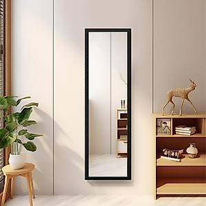 Beauty4U Full Length Mirror Wall Mirror Full Body Mirror Explosion-Proof Wall Mounted Hanging Mirror for Dorm with Rectangular Float Framed for Room Decor, 50"x 14", Black