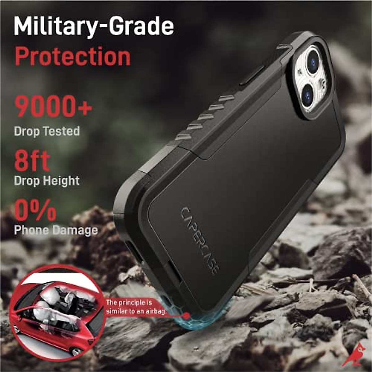 CAPERCASE Everyday Carry iPhone 13 case Protector, Phone case iPhone 13 Shockproof, iPhone case 13 Protective, Black