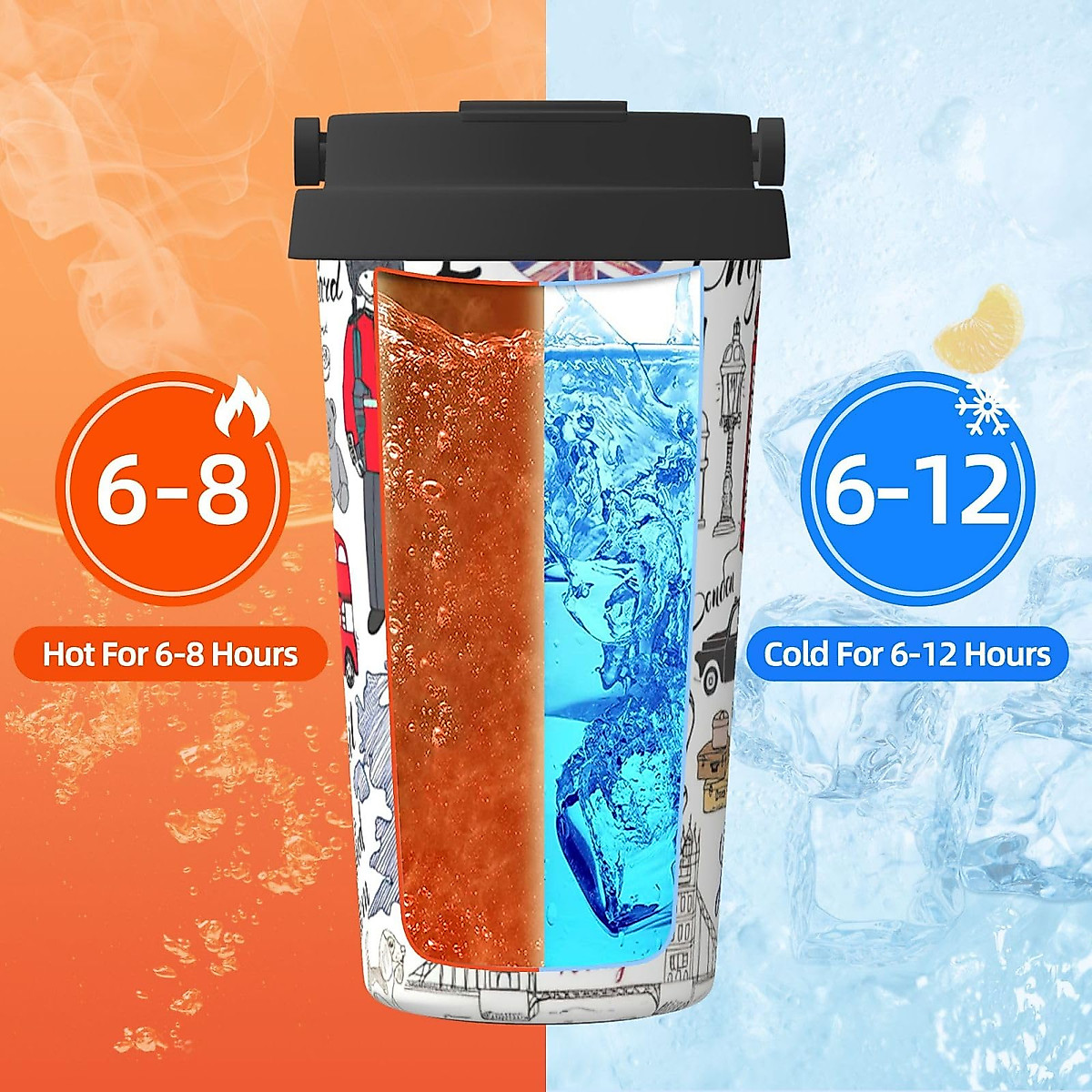 WANGXUEE I Love London Print 500ml Stainless Steel Travel Tumbler Double Wall Vacuum Insulated Coffee Mug