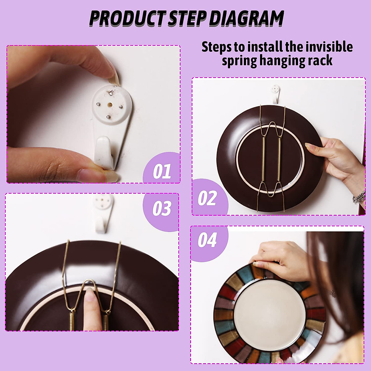 MroMax Plate Hanger 13.98" W Type Stainless Steel Plate Hangers Invisible Wall Hooks for Walls Compatible Decorative Plates Hooks Dish Display Holder Golden 1PCS