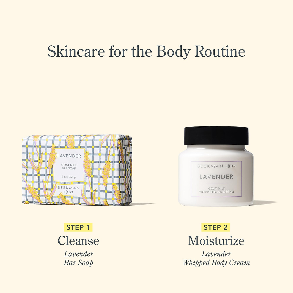 Beekman 1802 Goat Milk Body Soap Bar 3-Piece Set, Lavender - Scented - 3.5 oz - Nourishes, Moisturizes & Hydrates - 100% Vegetable Soap with Lactic Acid - Good for Sensitive Skin - Cruelty Free