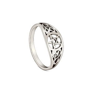 Amaxer Pentacle Pentagram Star Irish Celtic Triquetra Triangle Trinity Knot Finger Ring Stainless Steel Amulet Jewelry for Women (Silver, 7)