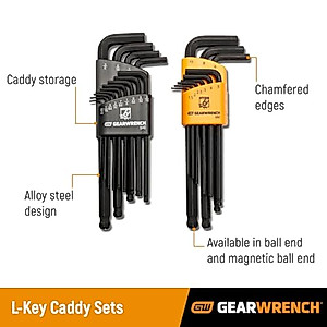 GEARWRENCH 31 Piece Magnetic Long Ball End SAE/Metric/Torx Hex Key Set - 83527, Large